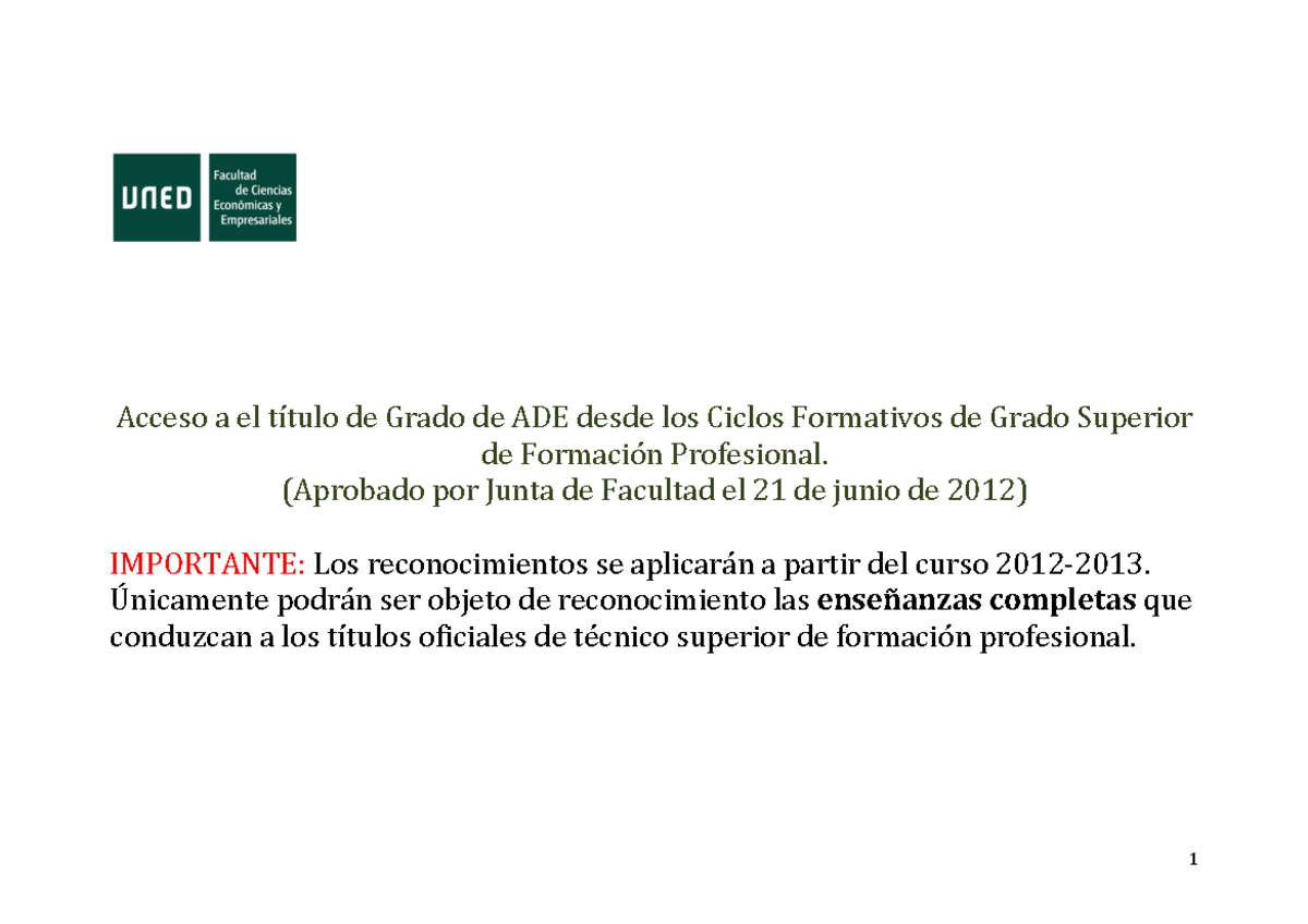 Acceso FP Gradode ADE WEB - Acceso a el título de Grado de ADE desde los Ciclos Formativos de ...