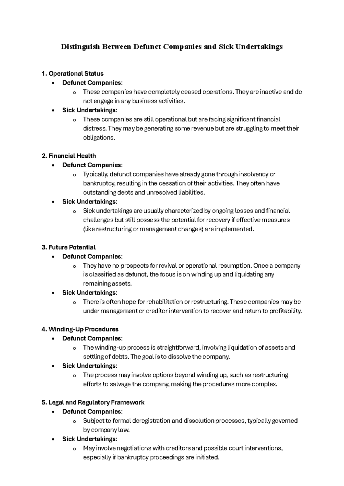 Distinguish Between Defunct Companies and Sick Undertakings ...