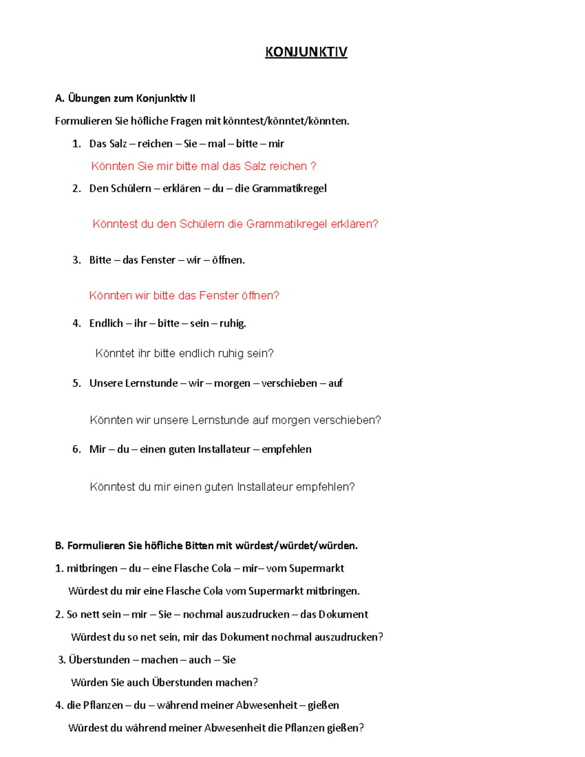 Konjunktiv Uebung 1 Material KONJUNKTIV A bungen Zum Konjunktiv