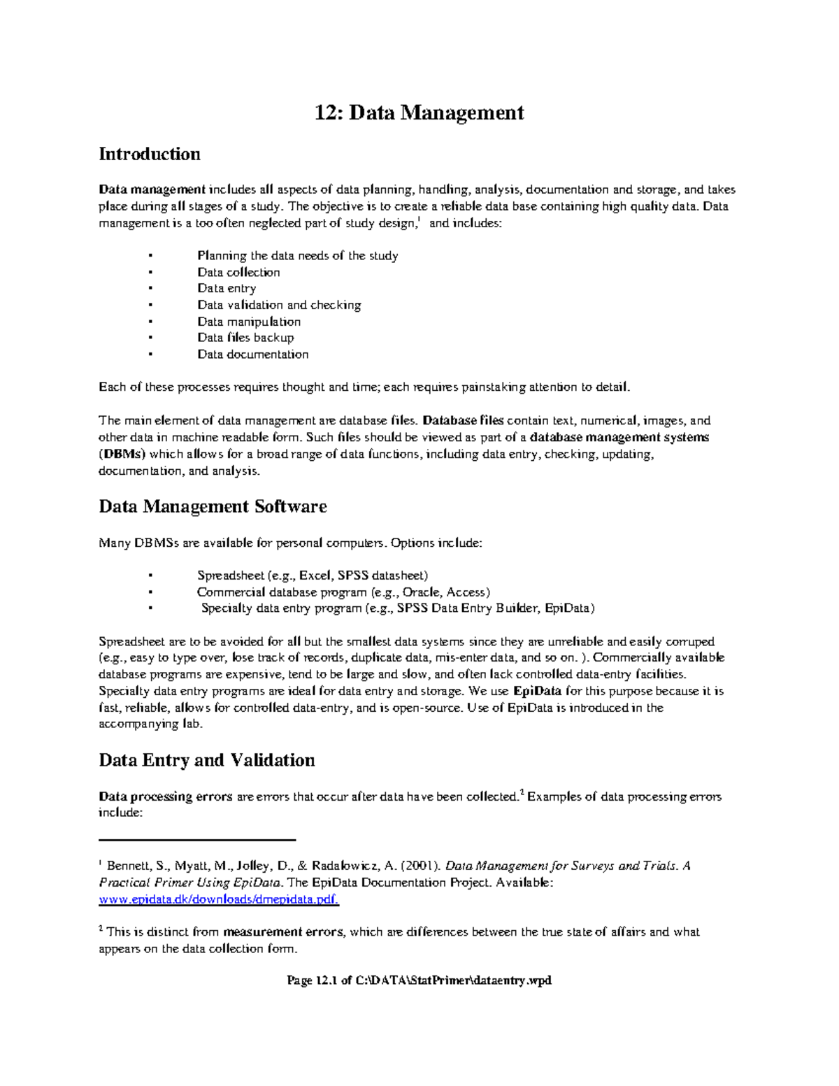 Dataentry - College-aantekeningen 1 - 12: Data Management Introduction ...