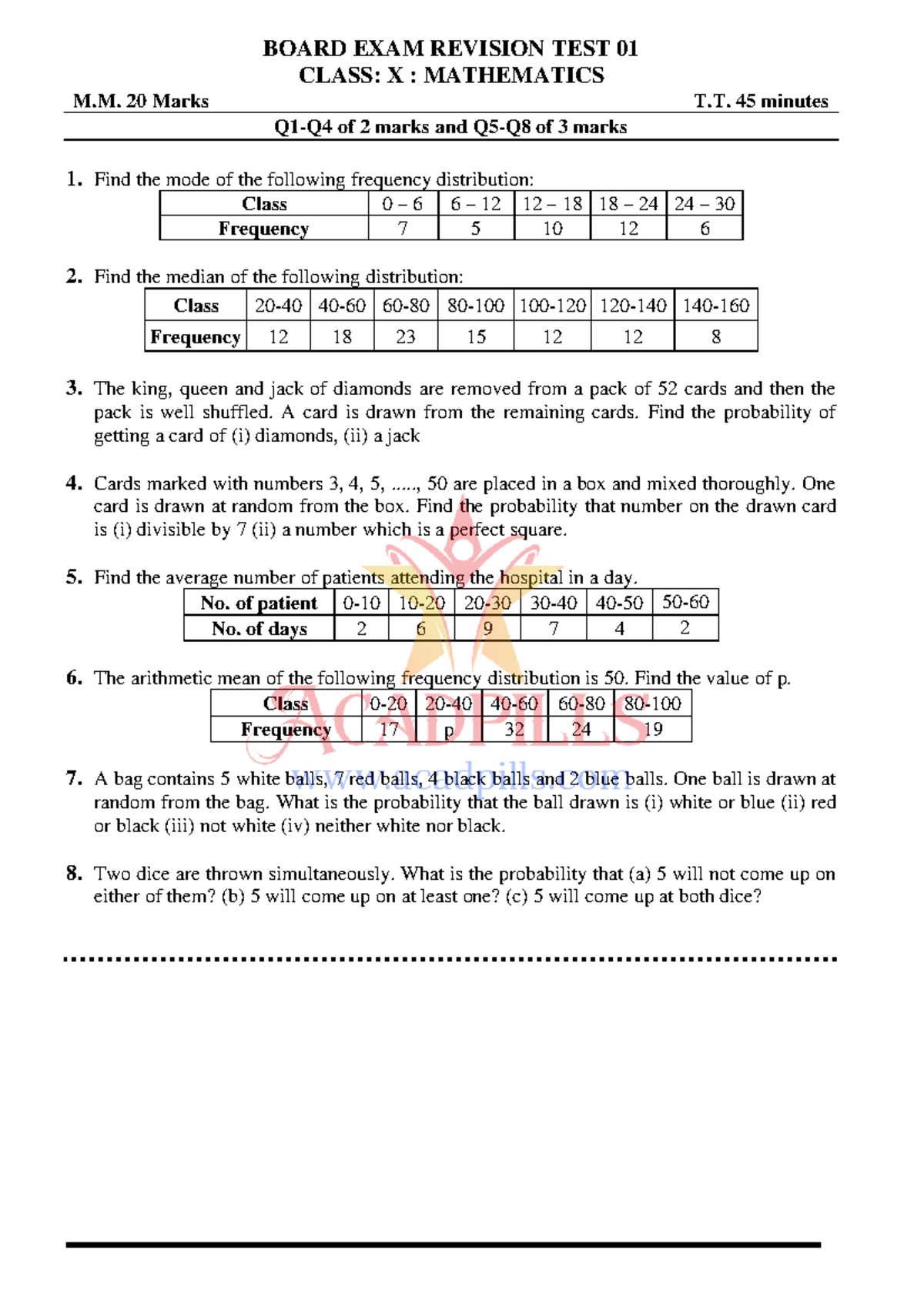 Math Test papers - BOARD EXAM REVISION TEST 01 CLASS: X : MATHEMATICS M ...