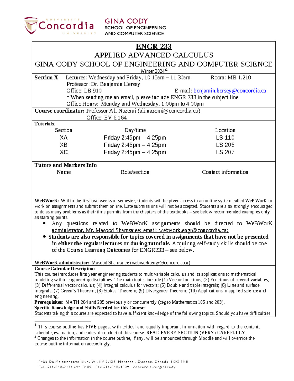 Course Outline - ENGR 233 - W2024 - ENGR 233 APPLIED ADVANCED CALCULUS ... Course Outline - ENGR 233 - W2024 - ENGR 233 APPLIED ADVANCED CALCULUS ...
