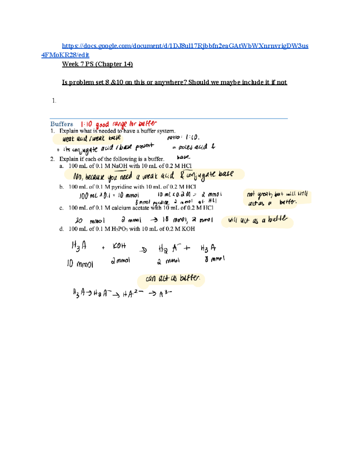 Chem 20B - Professor Barr - Problem Set Answers - - Studocu