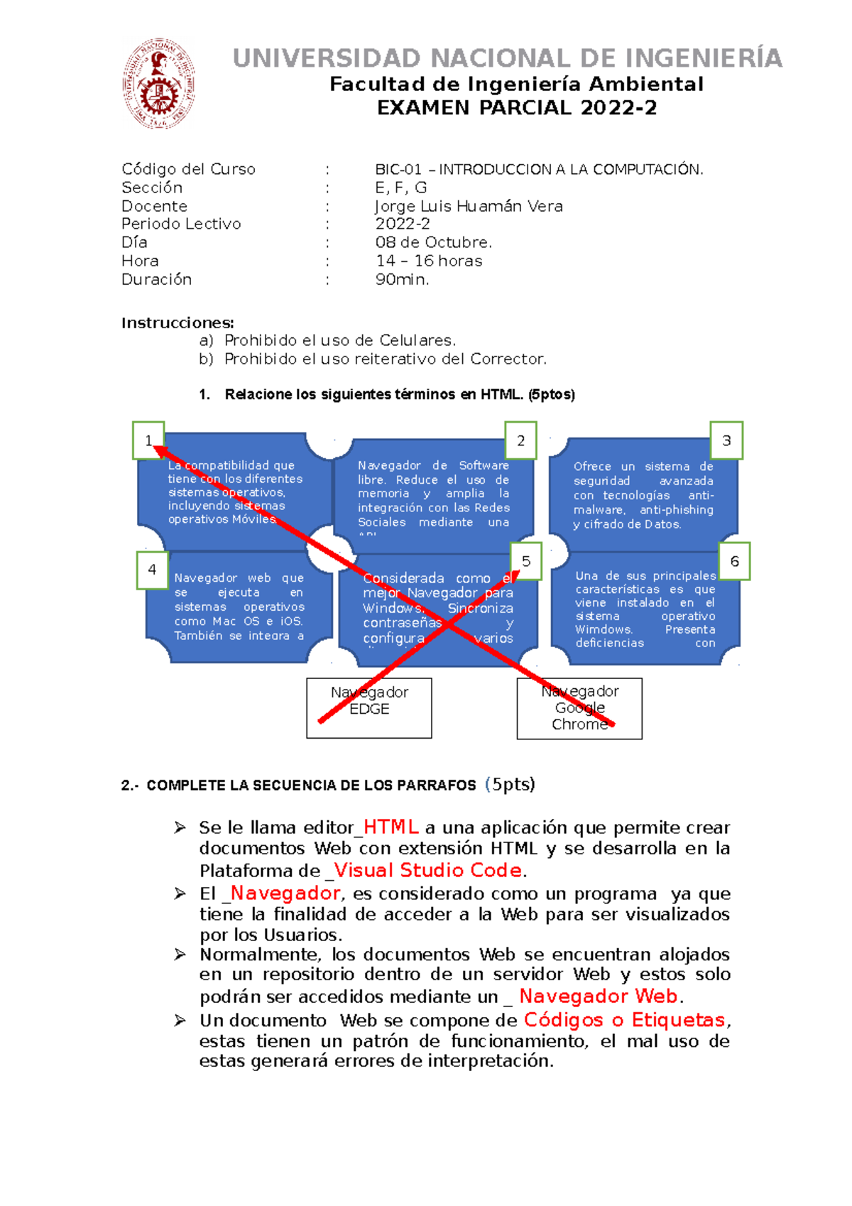 Examen Parcial UNI 2022 2 Introduccion Computacion Desarrollado ...