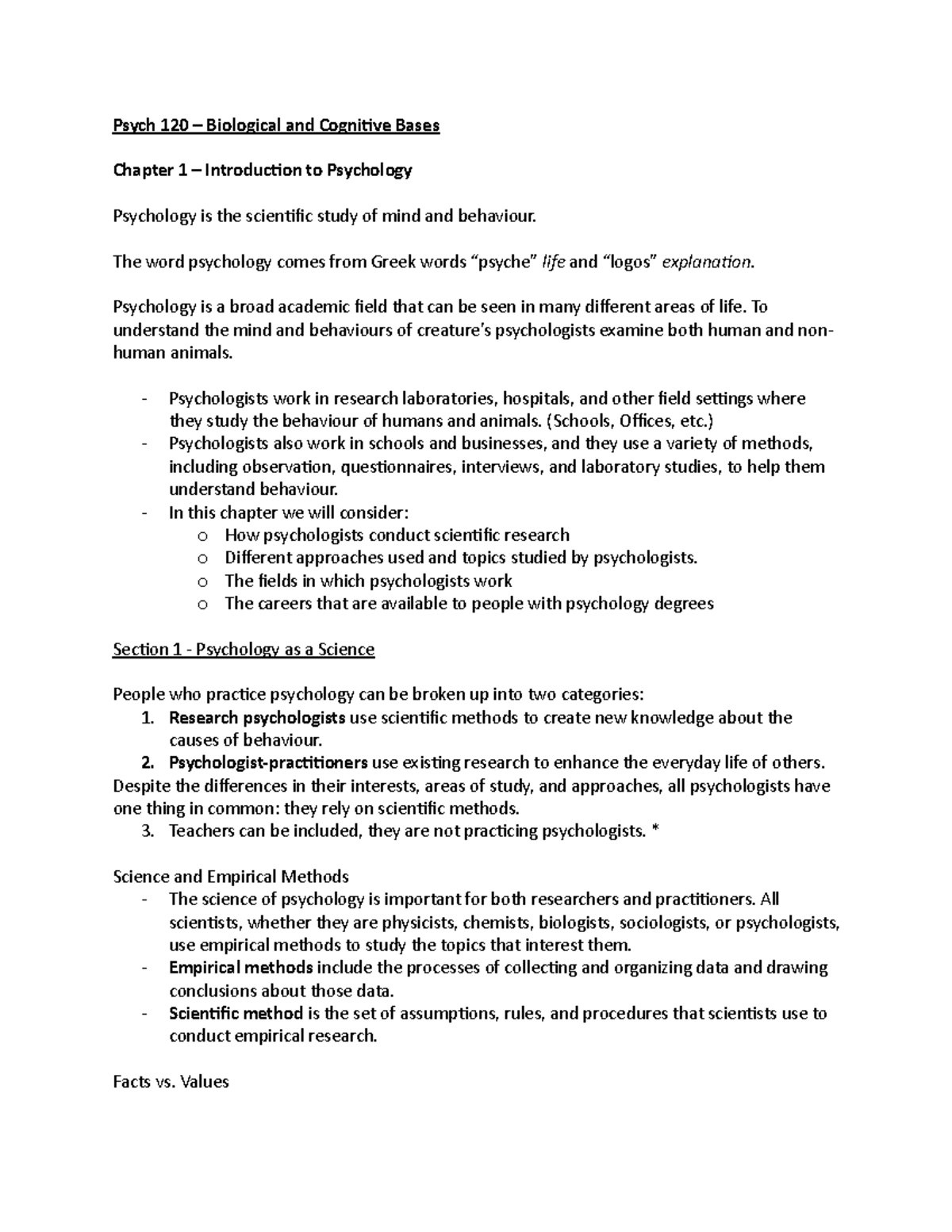Psych 120 - Module 1-5 notes - Psych 120 – Biological and Cogni4ve ...