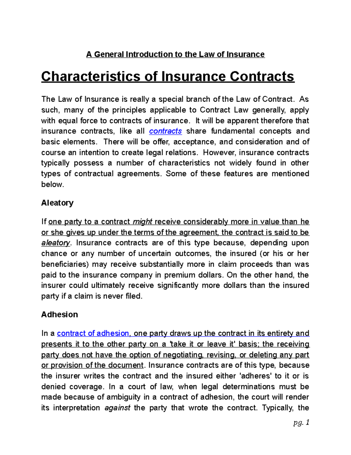 General Intro. to the Law of Insurance - A General Introduction to the ...