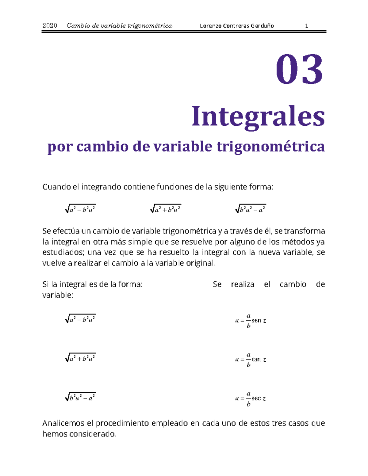 02 Integrales por cambio de variable trigonometrica - 03 Integrales por ...