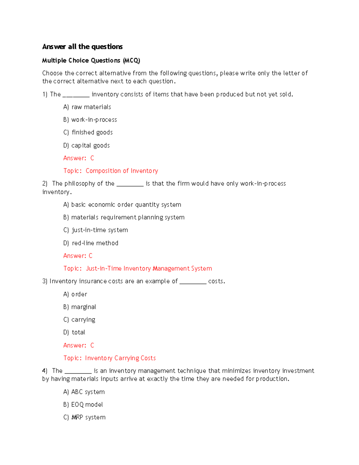 Topic 3 lesson 6 MCQs suggested solutions - Answer all the questions ...