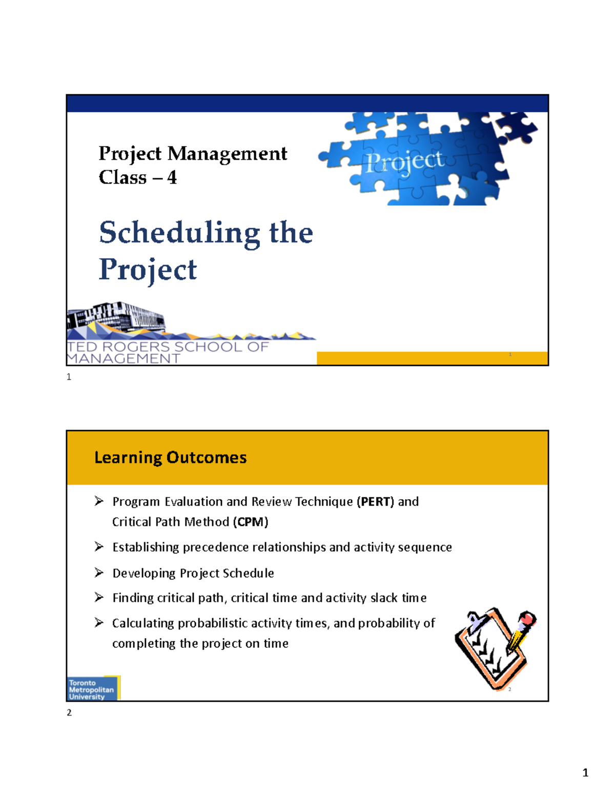 Week 4 - Project Management Class – 4 Scheduling the Project 1 1 ...
