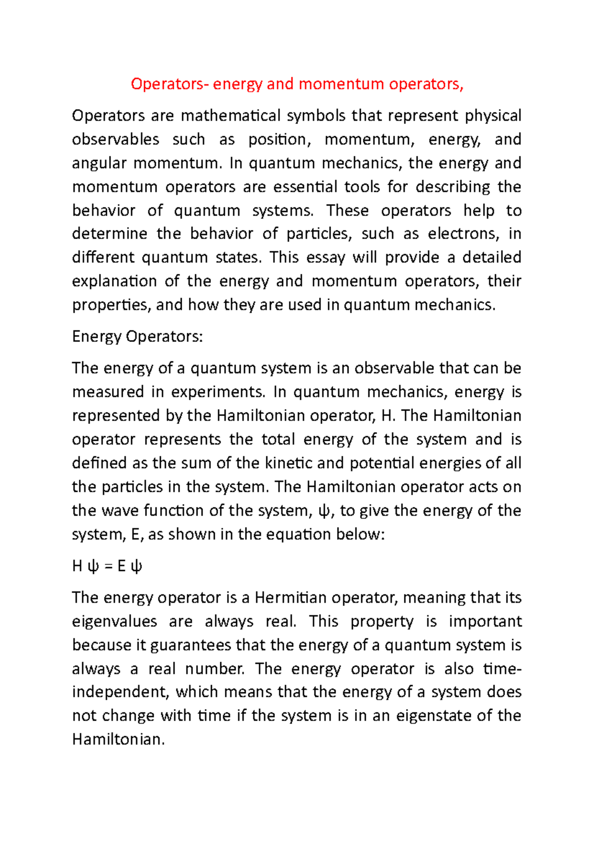 Operators- energy and momentum operators - Operators- energy and ...