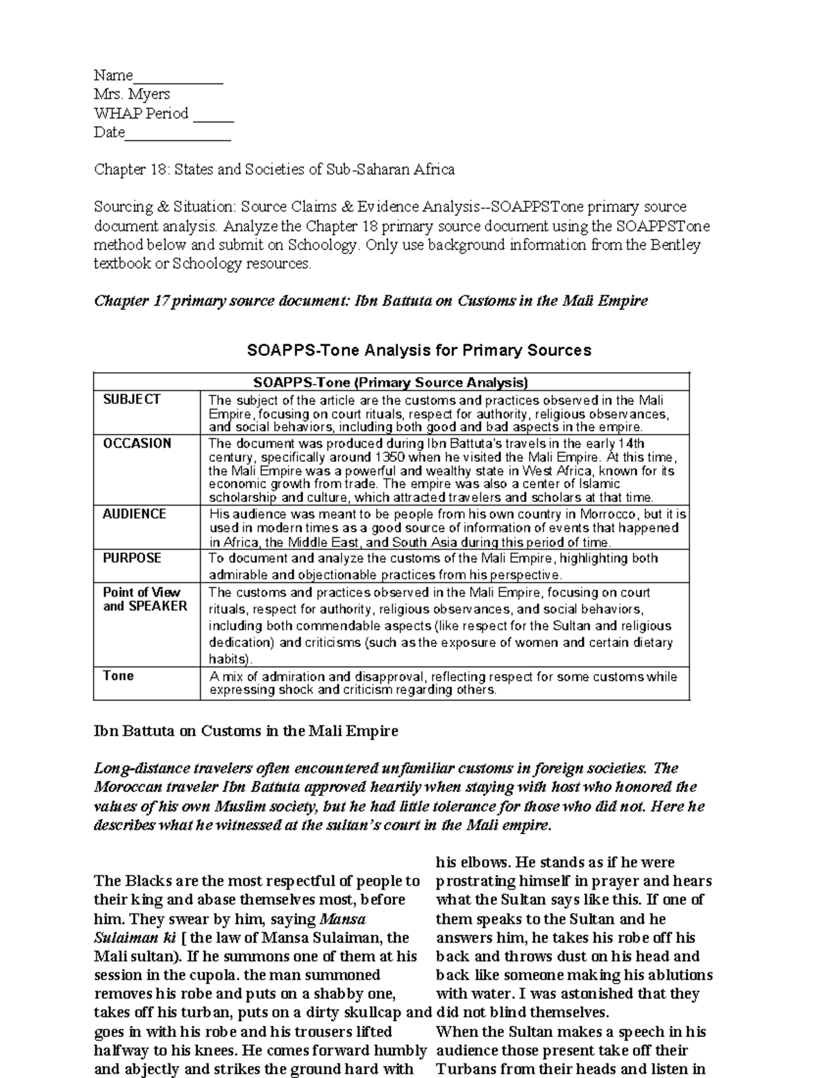 Ch 18 Soappstone Directions Ibn Battuta - Name___________ Mrs. Myers ...