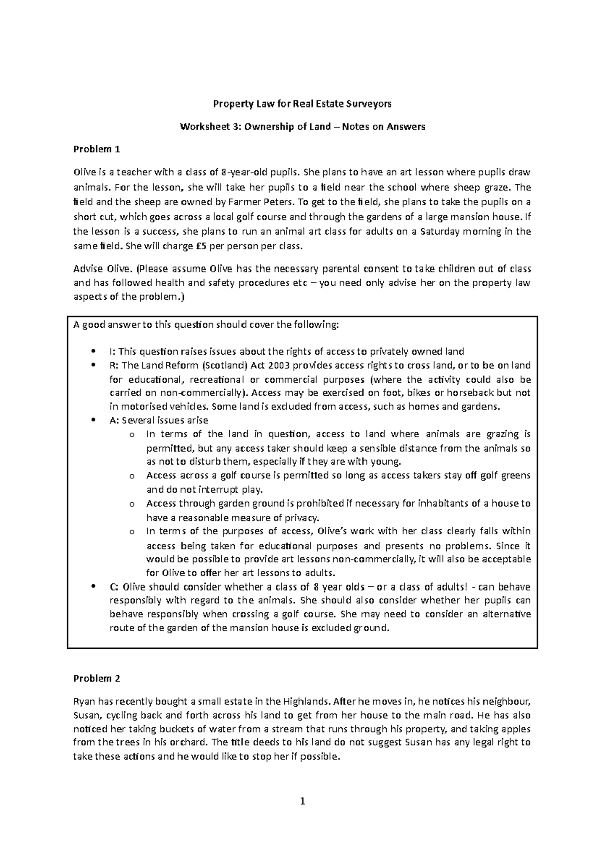 Worksheet 3 - Regulation of Ownership of Land - notes on answers ...