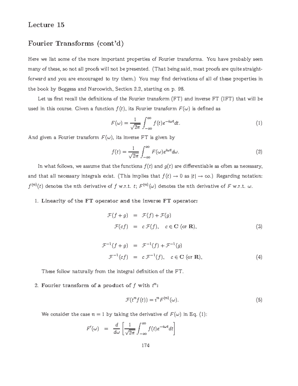 Fourier transform - You have probably seen many of these, so not all proofs will not be ...