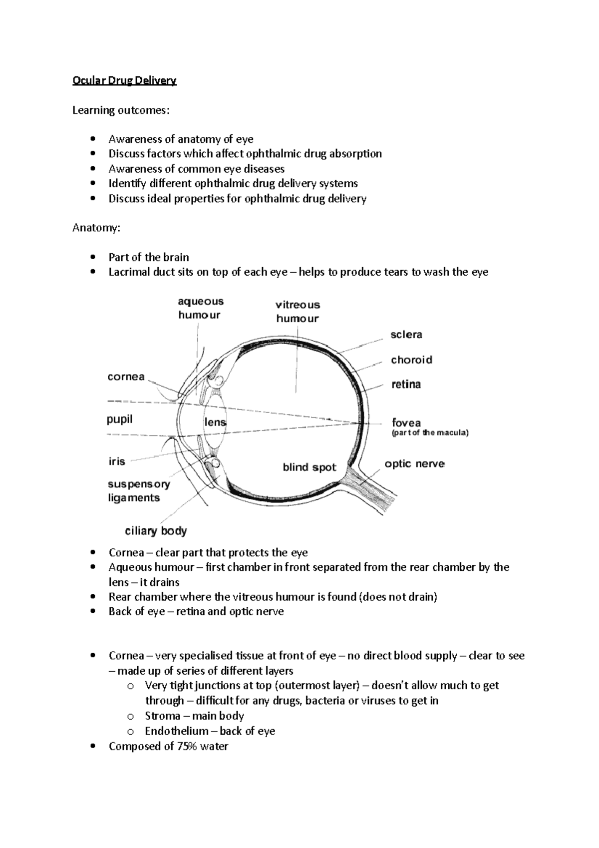 Ocular Drug Delivery - notes - Ocular Drug Delivery Learning outcomes ...