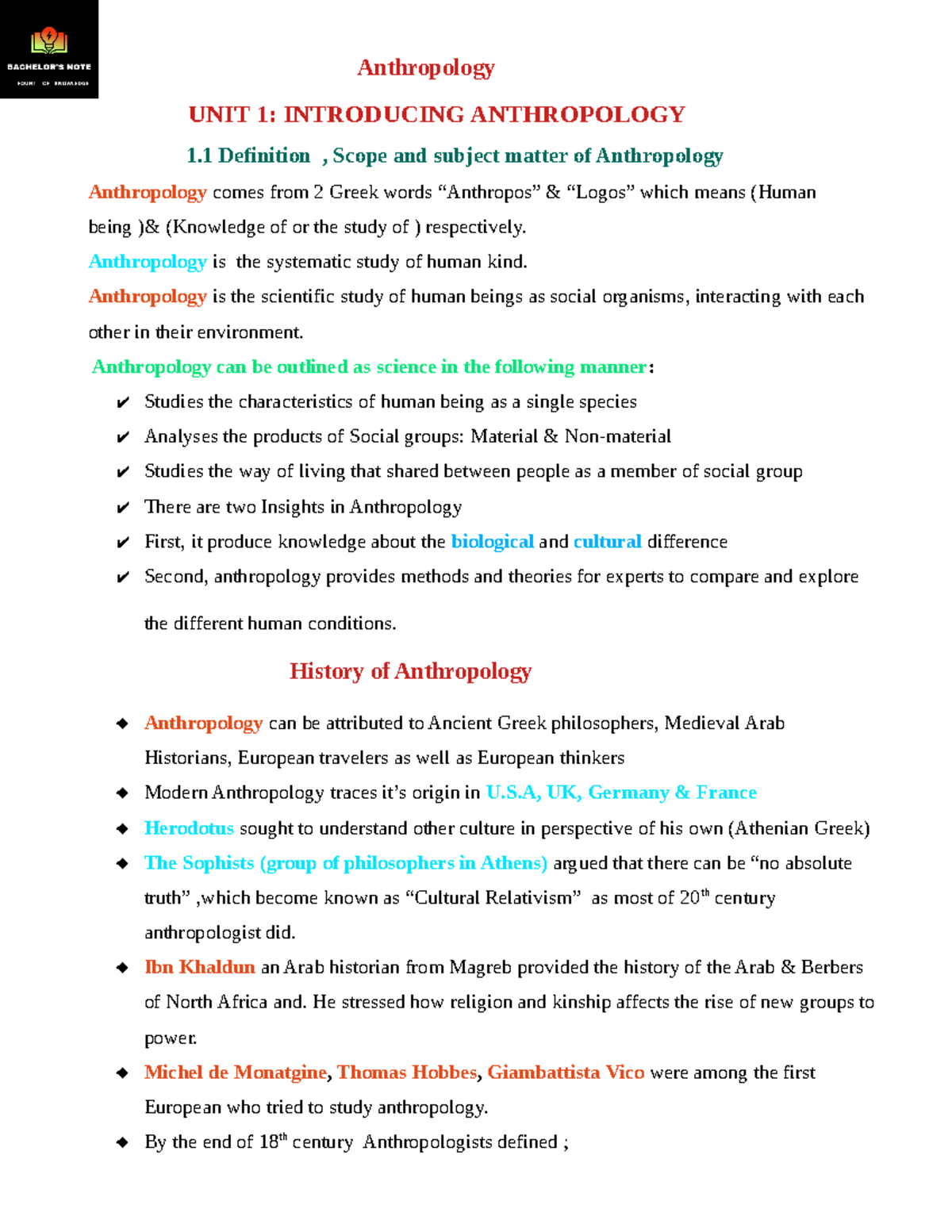 Anthropology - Unit 1 - Anthropology UNIT 1: INTRODUCING ANTHROPOLOGY 1 ...