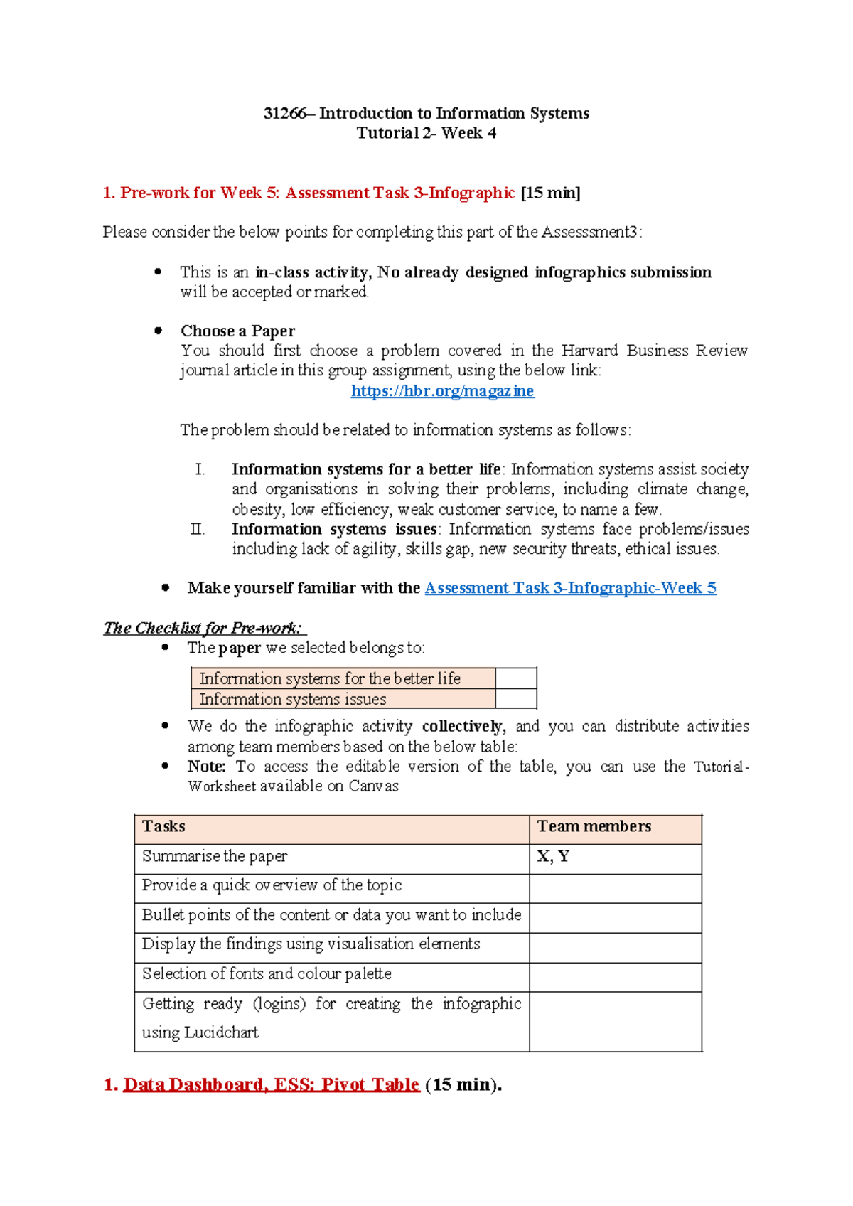 W4 PracticeMaterial - 31266– Introduction to Information Systems Tutorial 2- Week 4 1. Pre-work ...
