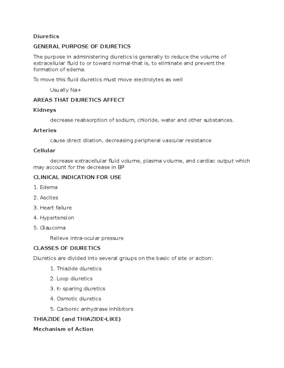Renal Drugs - Lecture Notes For Pharmacology - Diuretics GENERAL ...