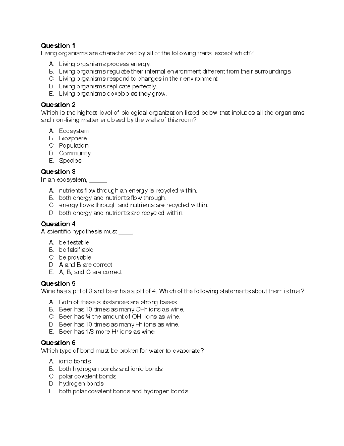 Biology Quiz Questions - Studocu