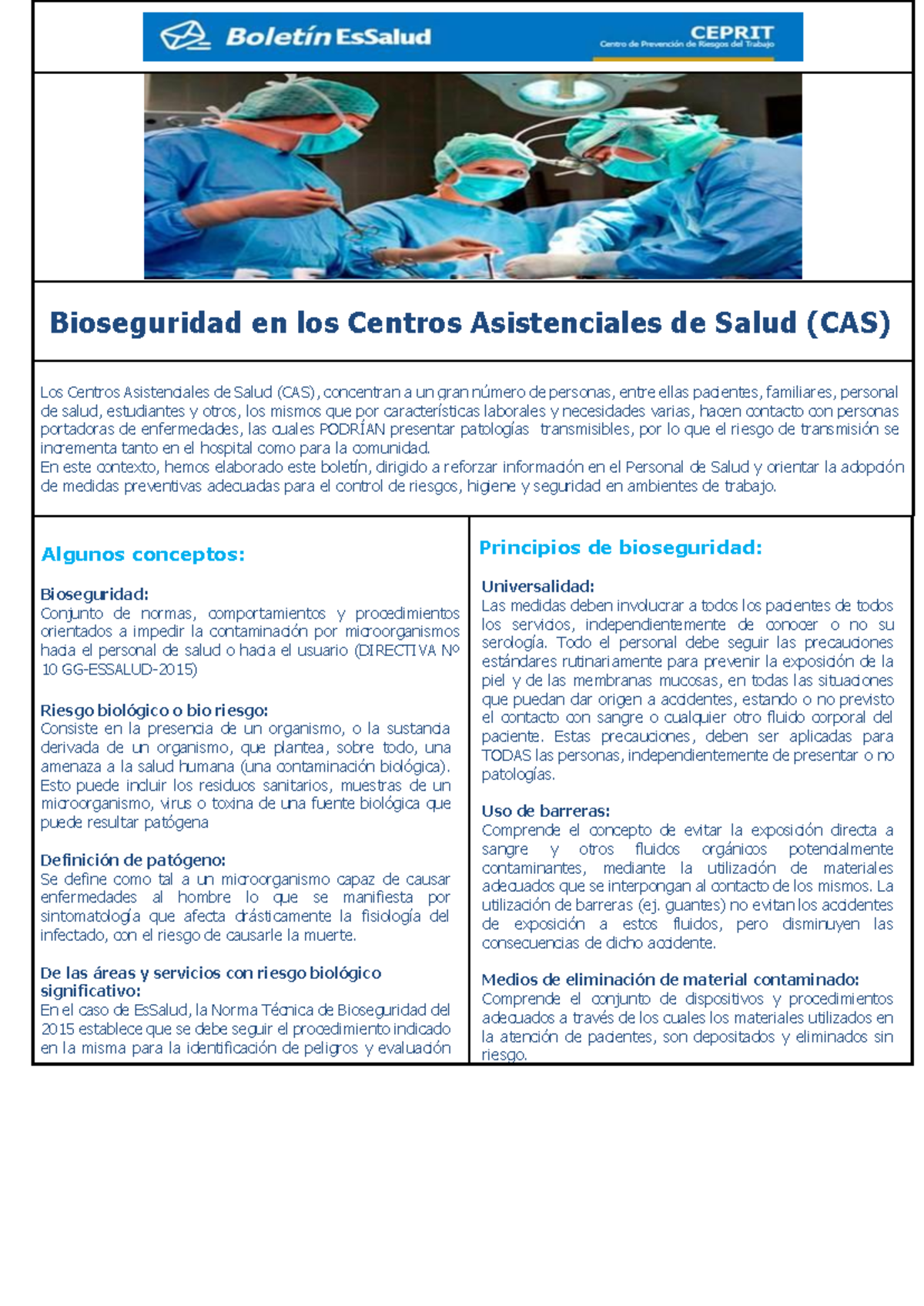 Bioseguridad en los Centros Asistenciales de Salud - En este contexto ...