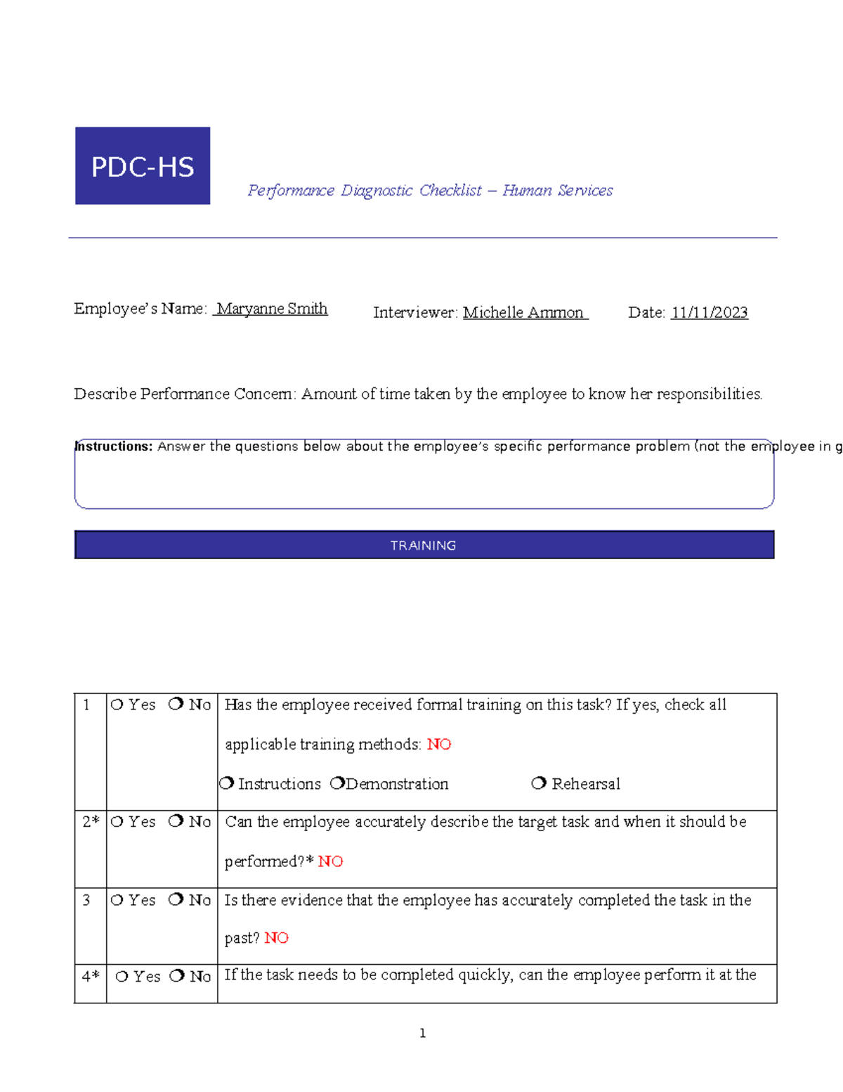 PDC-HS - Course work - TRAINING Instructions: Answer the questions ...