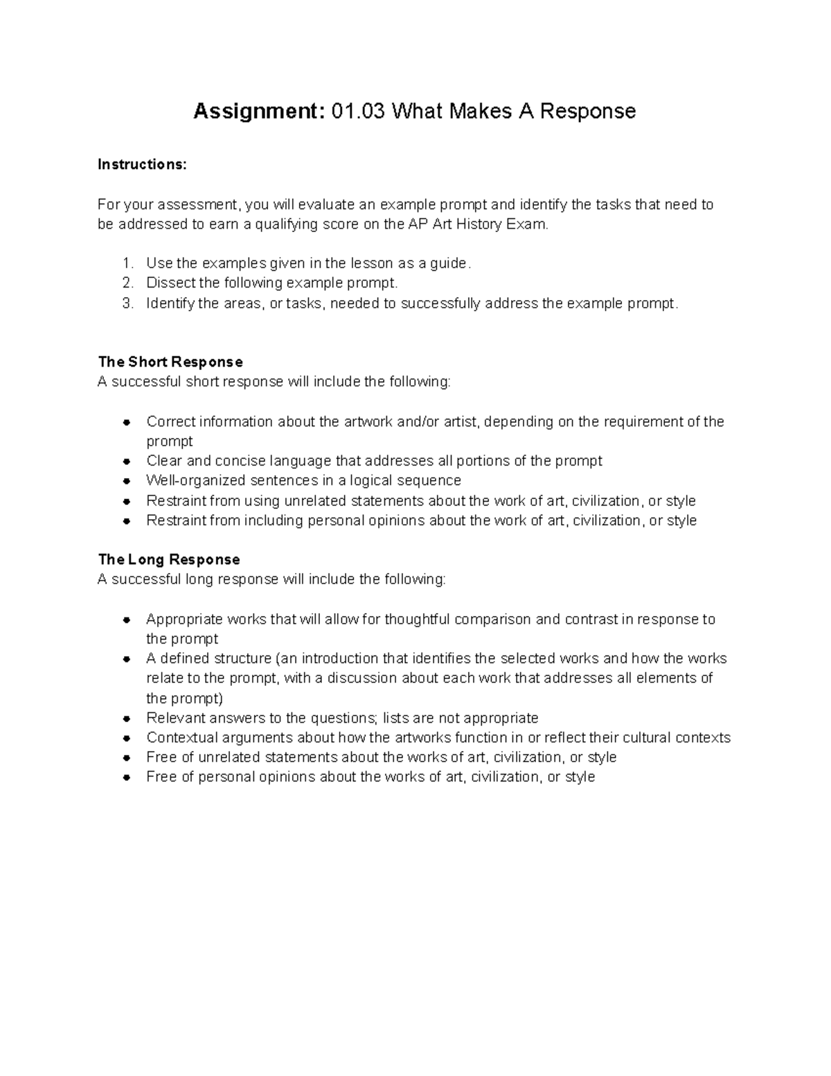 01.03 What Makes A Response - Assignment: 01 What Makes A Response ...