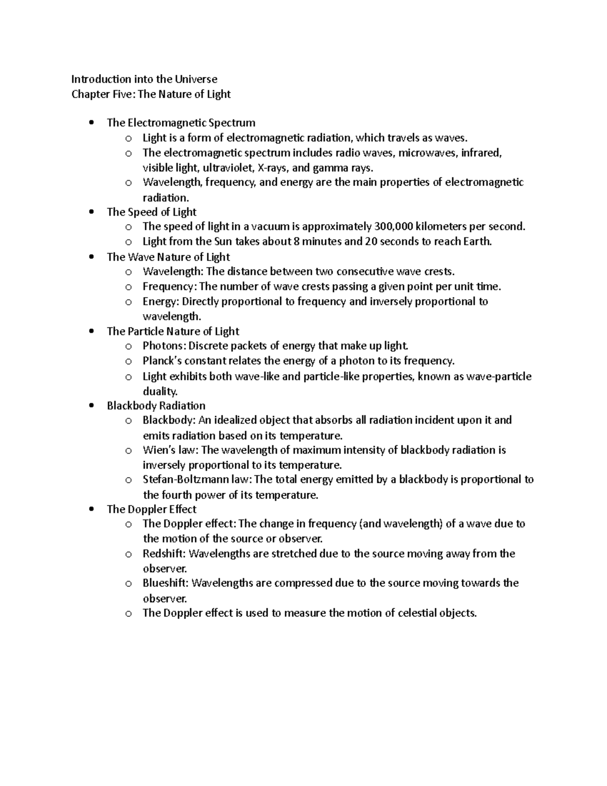 Introduction into the Universe Chapter Five Notes - Introduction into ...