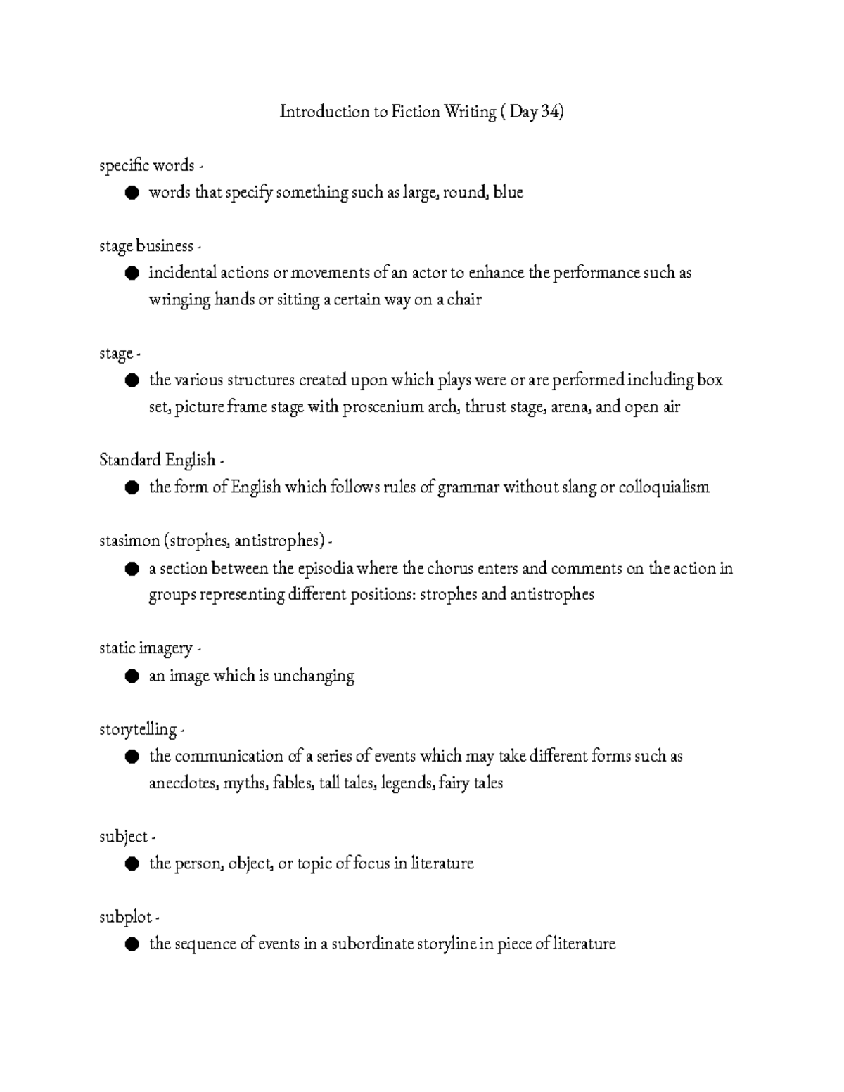 Introduction to Fiction Writing ( Day 34) - Introduction to Fiction ...