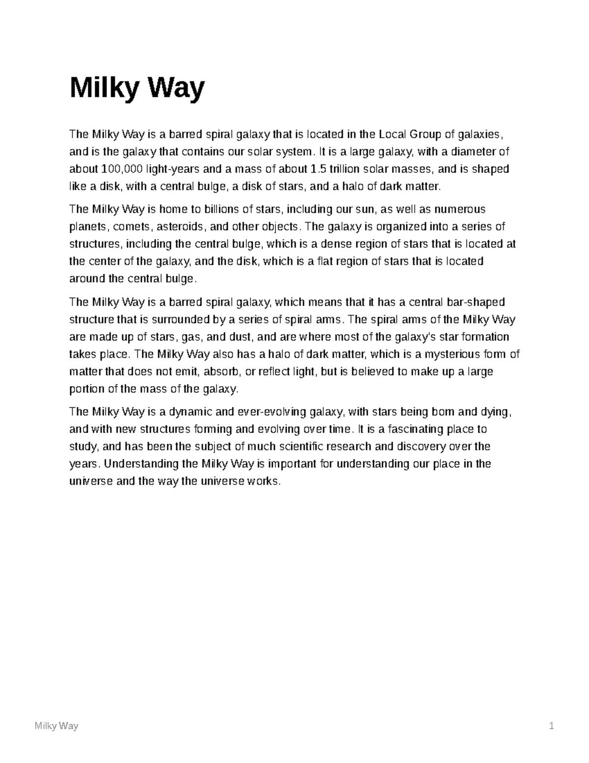 Milky Way Notes - Milky Way 1 Milky Way The Milky Way is a barred ...