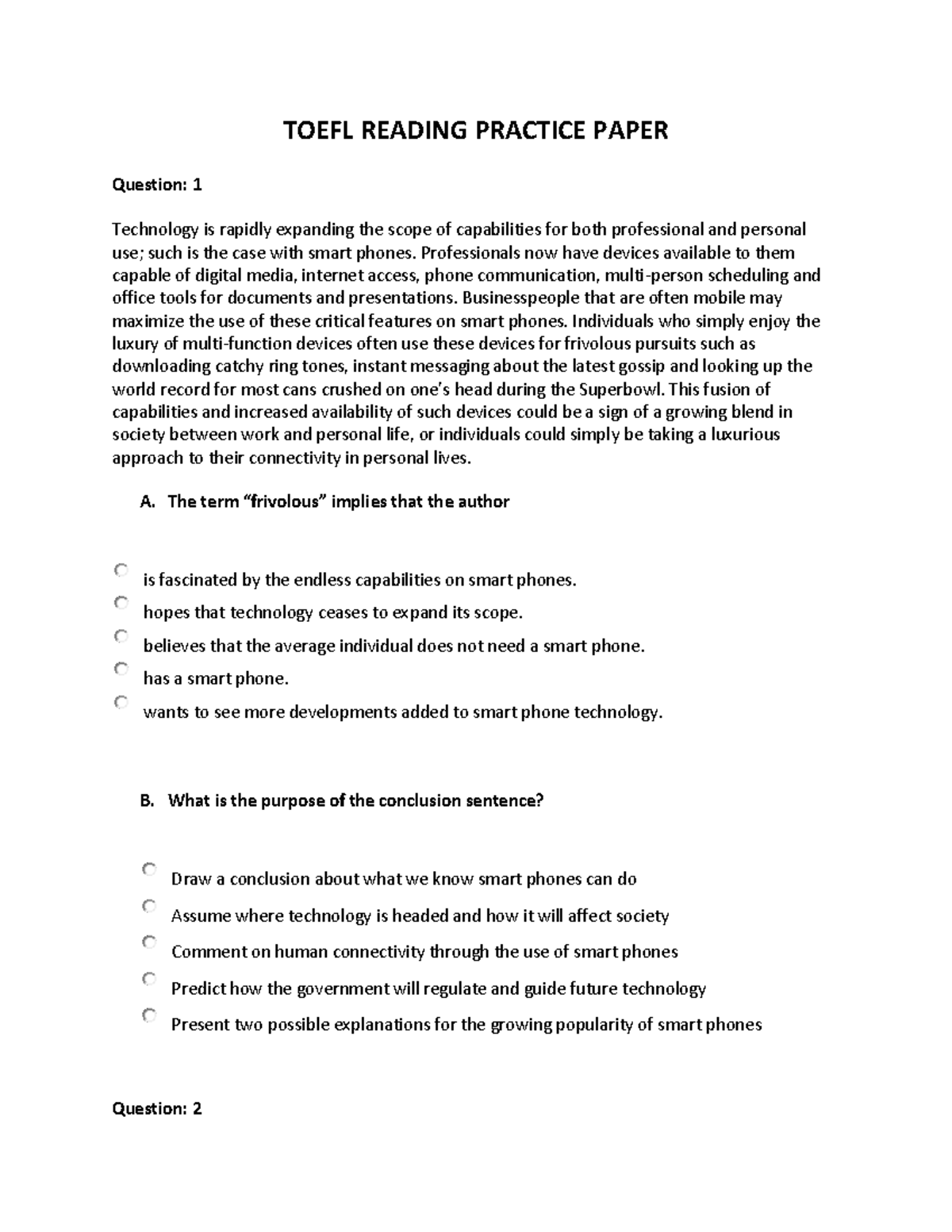 1603856342 Toefl Reading Practice Paper 1 - TOEFL READING PRACTICE ...