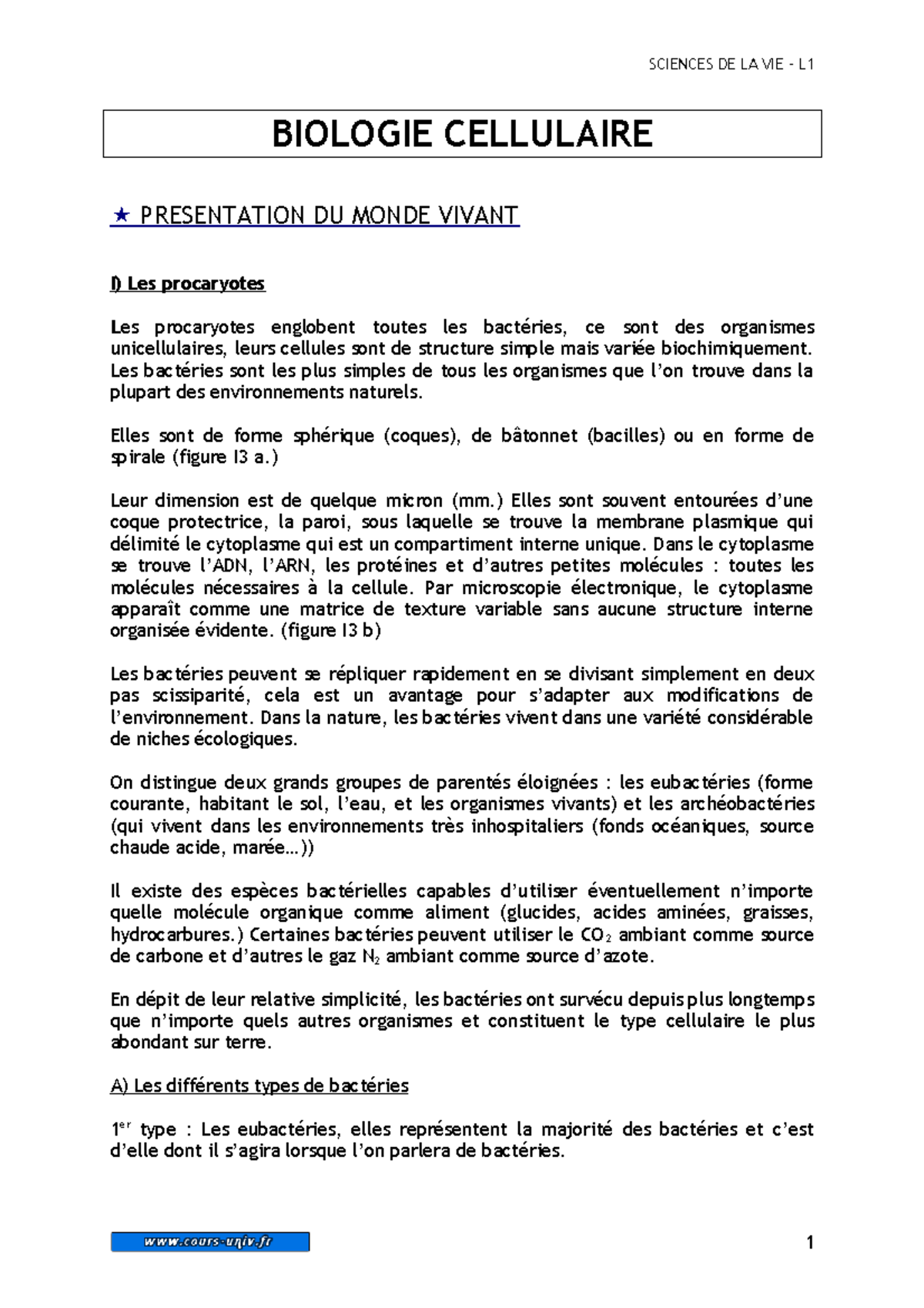 Bio Cell - Cours de Biologie cellulaire en résumé durant ma L1 - BIOLOGIE CELLULAIRE ...