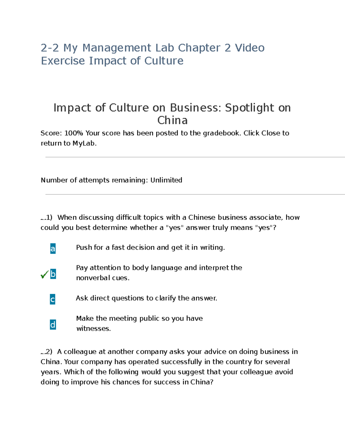 INT113 - Module 2-2 - 2-2 My Management Lab Chapter 2 Video Exercise ...