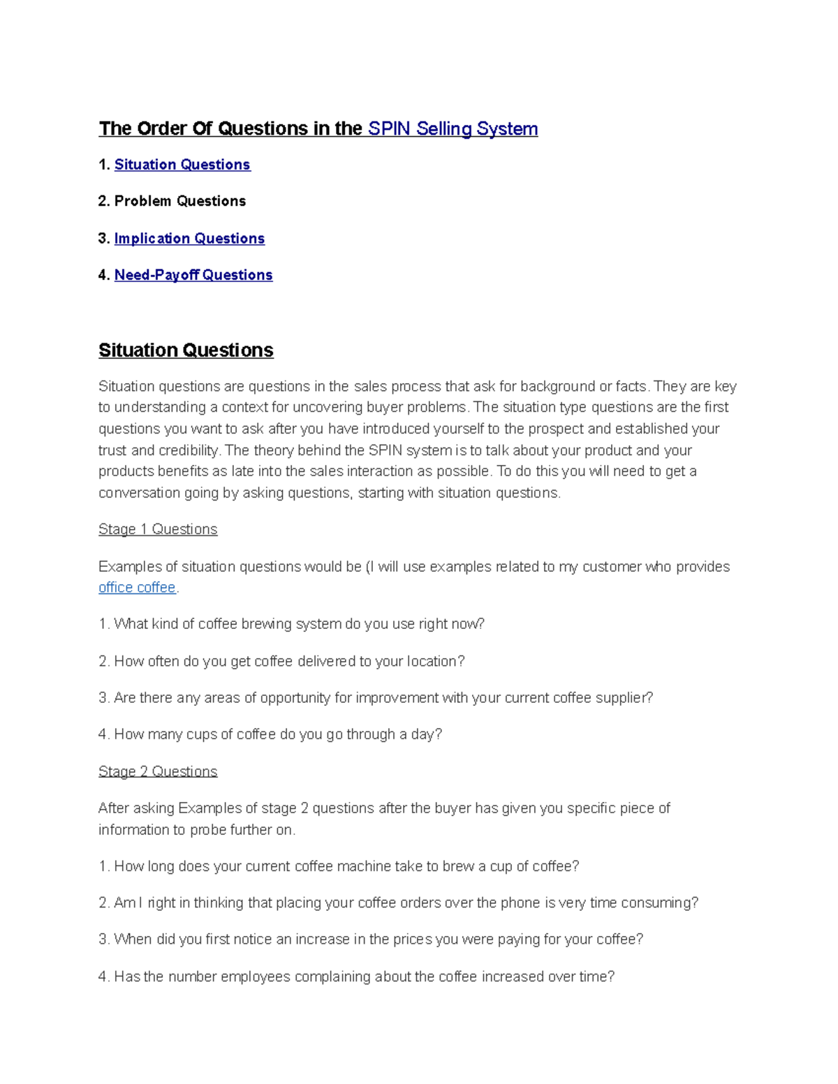 The Order Of Questions in the SPIN Selling System - Situation Questions ...