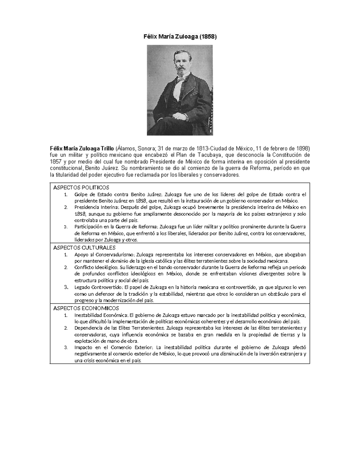 Presidentes DE Mexico - Félix María Zuloaga (1858) Félix María Zuloaga ...