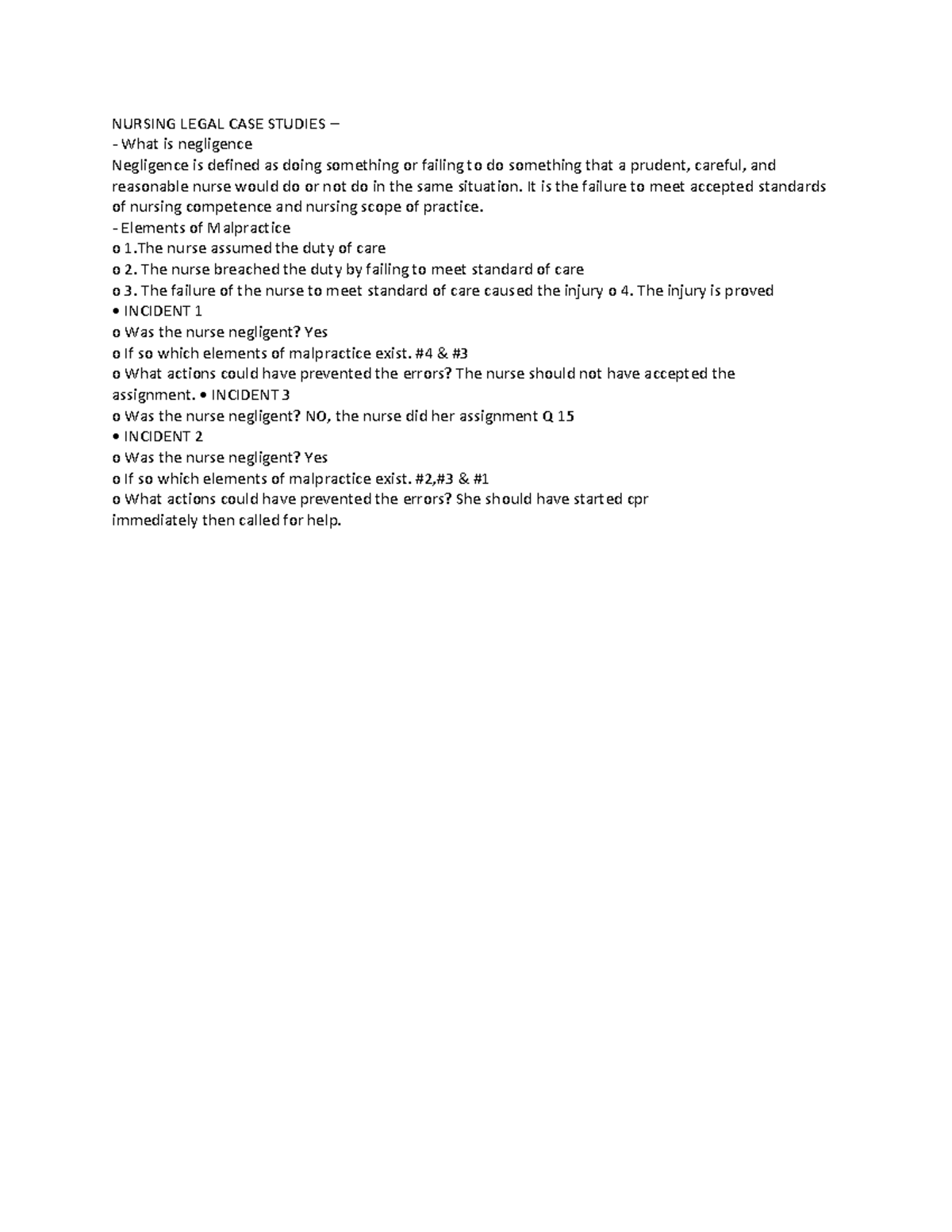 Legal case studies - NURSING LEGAL CASE STUDIES – What is negligence ...