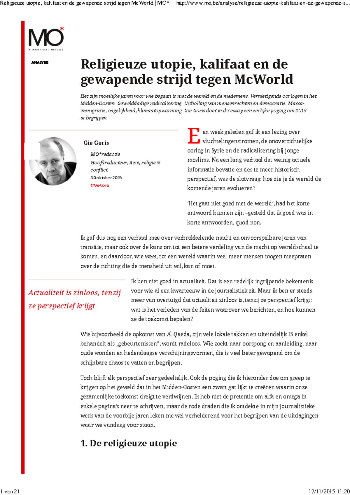 Gie Goris - Religieuze utopie, kalifaat en de gewapende strijd tegen Mc ...