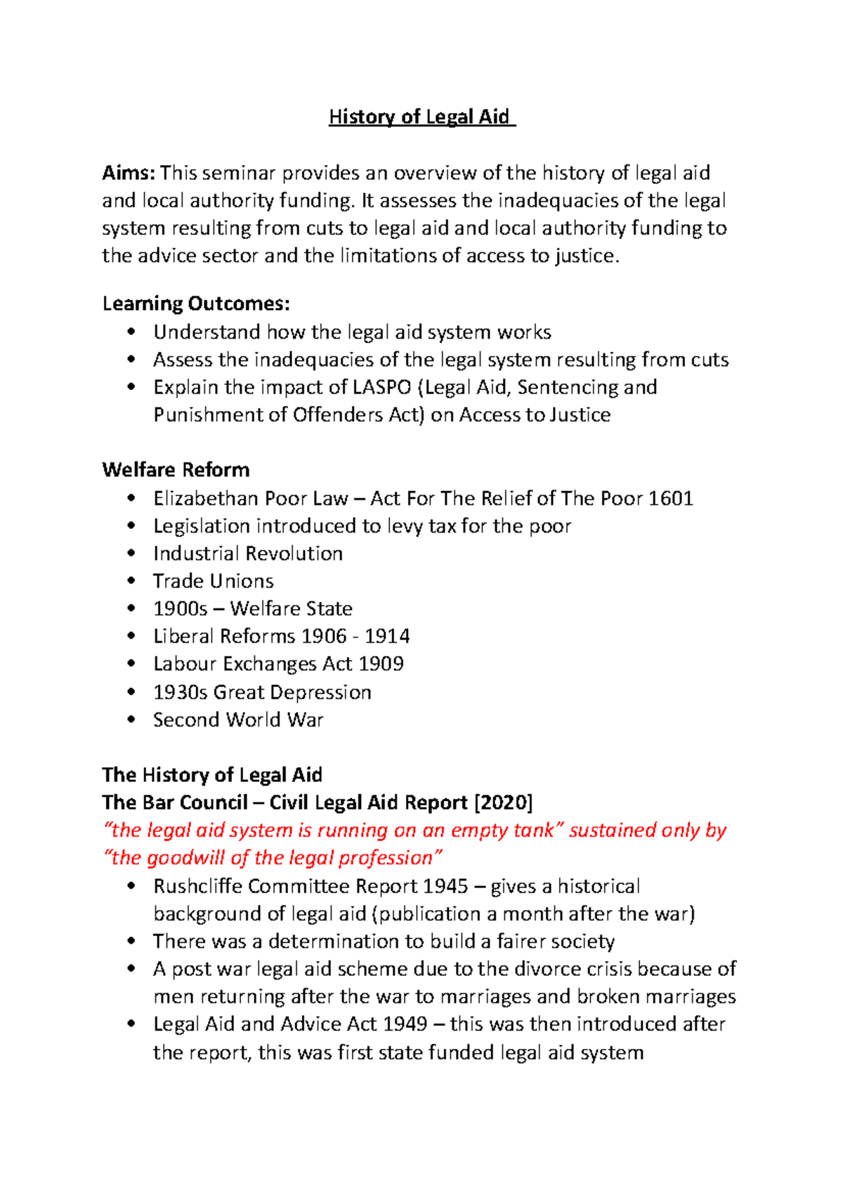 History of Legal Aid - History of Legal Aid Aims: This seminar provides ...