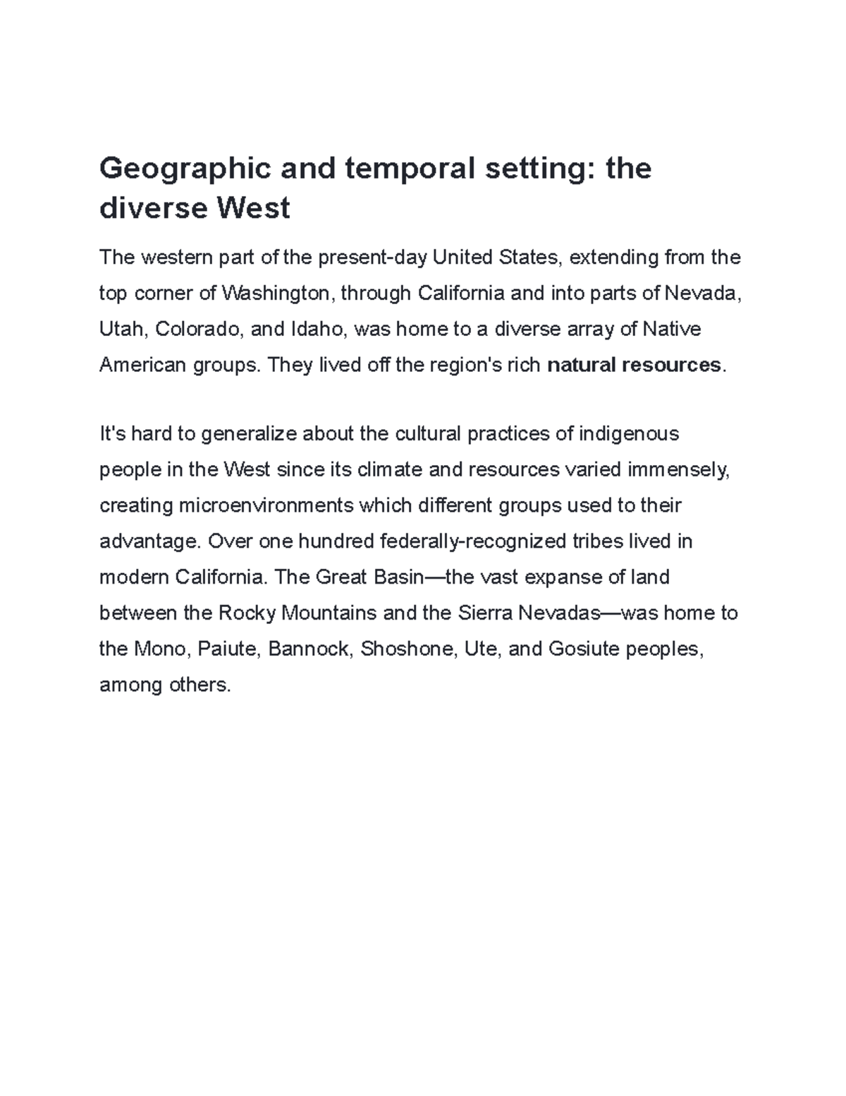 Geographic and temporal setting the diverse West - Geographic and ...