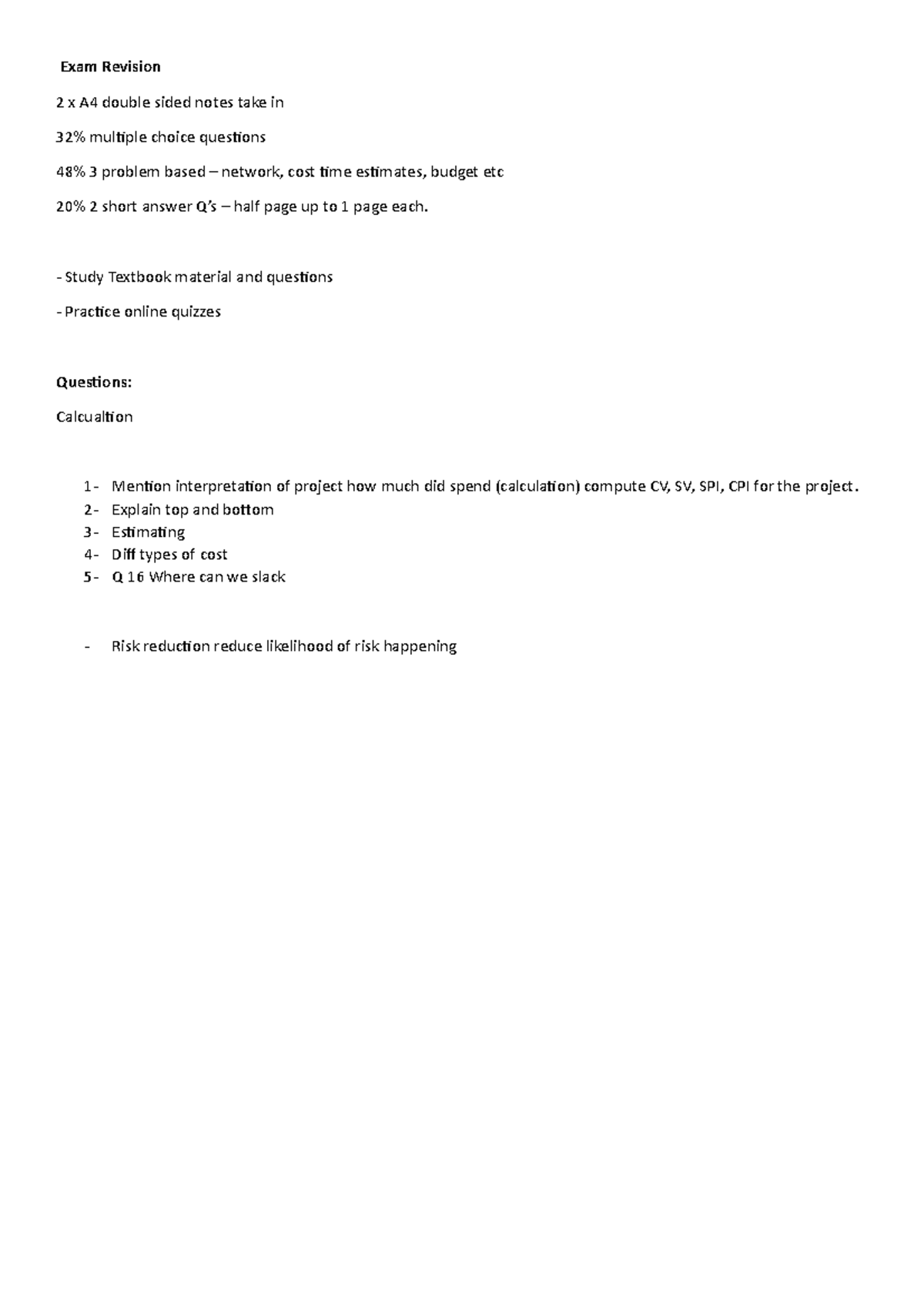 2019 1017 - lecture 12 - Notes - Exam Revision 2 x A4 double sided ...