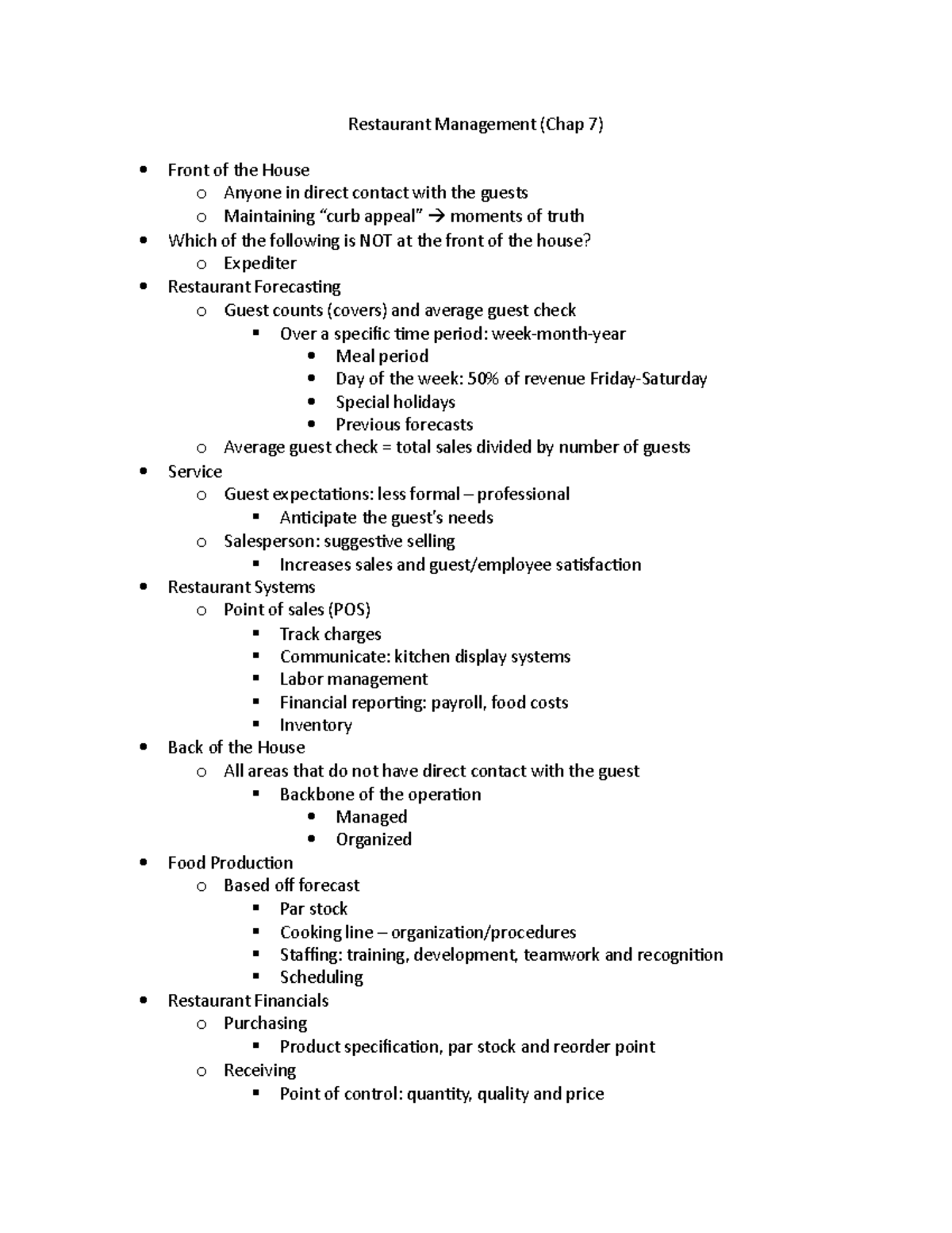 Restaurant Management - Studocu