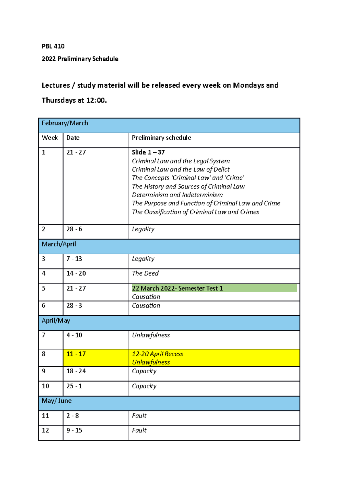 2022 Skedule for lectures - PBL 410 2022 Preliminary Schedule Lectures ...