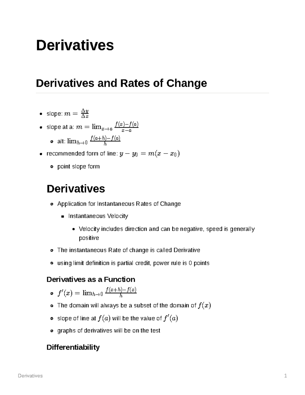 Derivative Rules - Derivatives 1 Derivatives Derivatives and Rates of ...