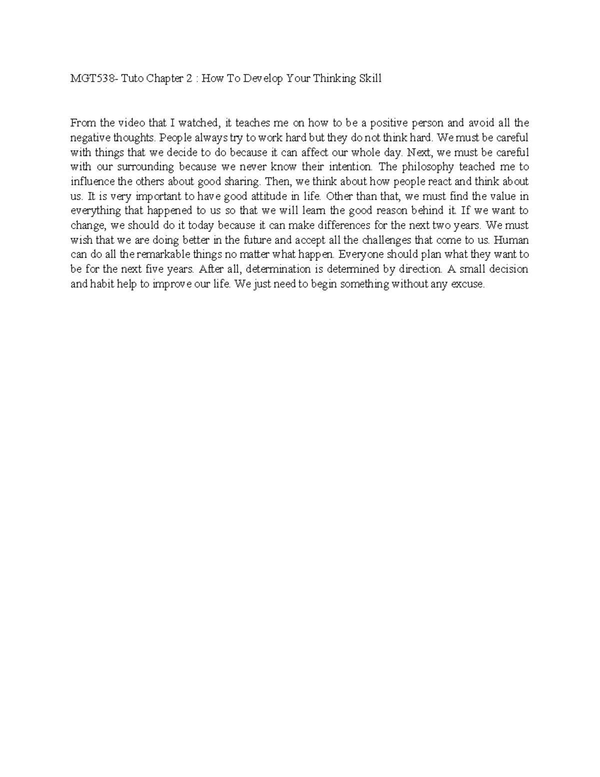 MGT538 TUTO - MGT538- Tuto Chapter 2 : How To Develop Your Thinking ...