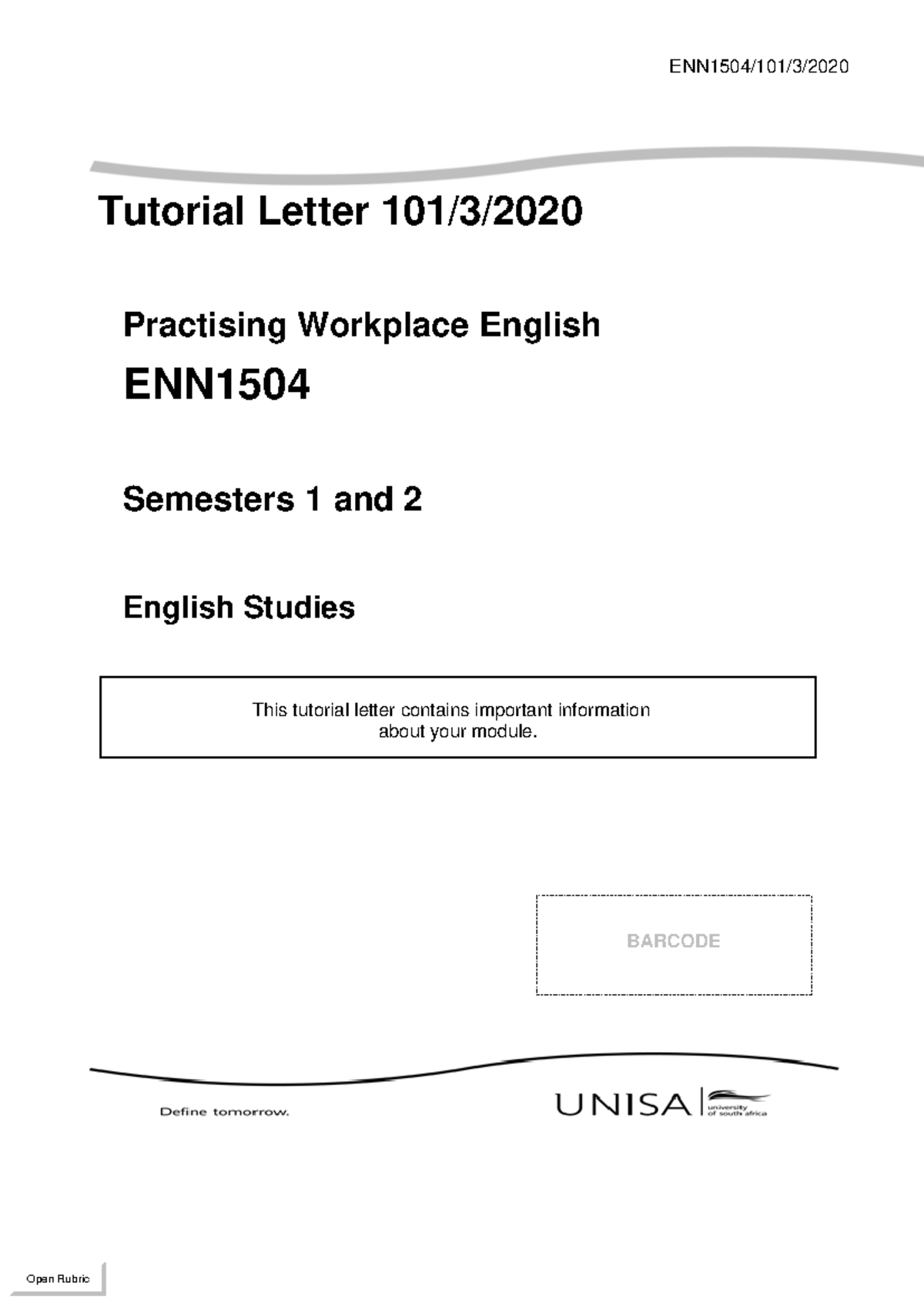 ENN1504 Questions - Learning - Tutorial Letter 101/ 3 / 2020 Practising ...