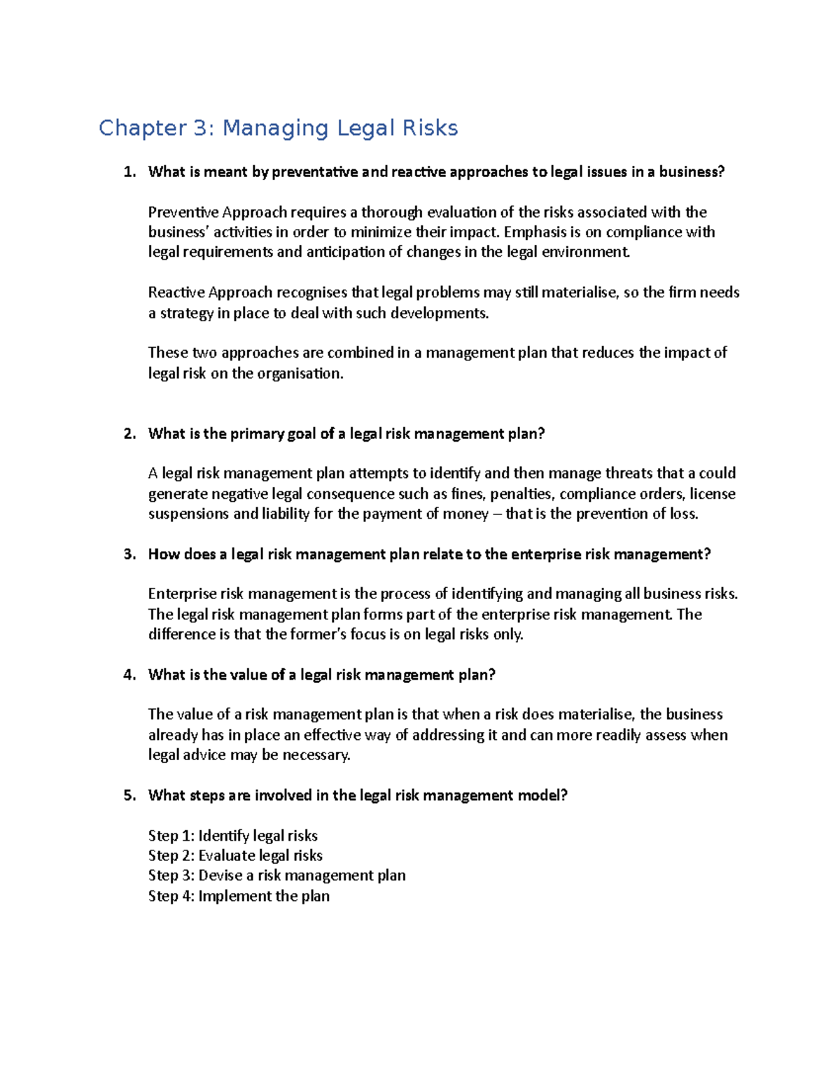 BUSI 2601 Business LAW Chapter 3: Managing Legal Risks - Chapter 3 ...