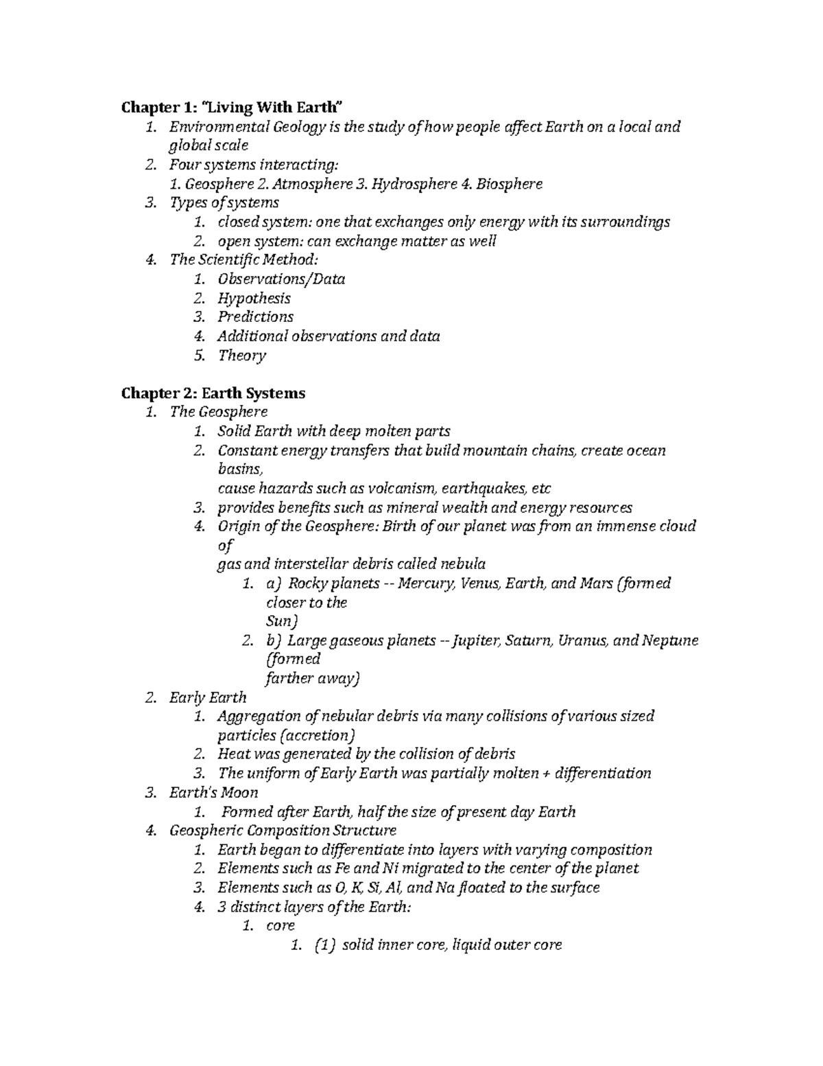 GEOL 1005 Final Study Guide - Chapter 1: “Living With Earth” 1 ...
