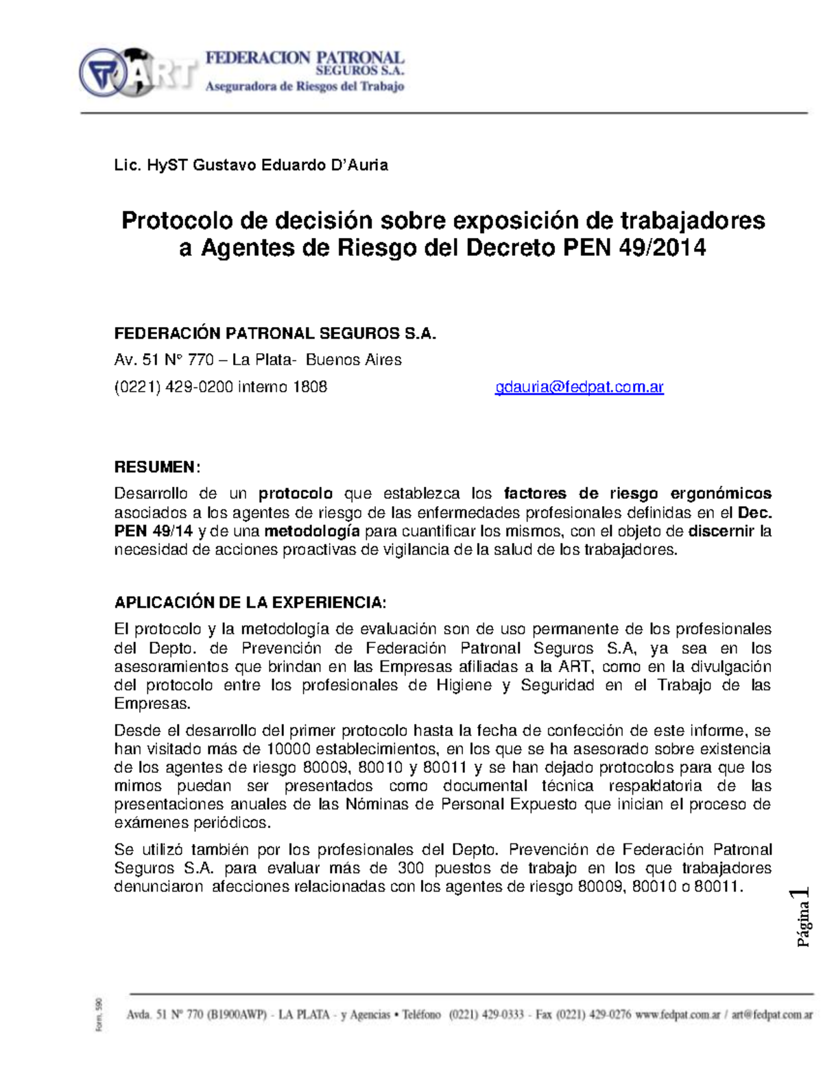 Images pdf Federacin Patronal Seguros - 1 Lic. HyST Gustavo Eduardo D’Auria Protocolo de ...