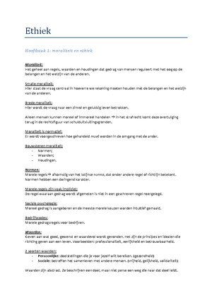 Ethiek Samenvatting hoofdstuk 2 - Ethiek - Hoofdstuk 2. Plichtethiek ...