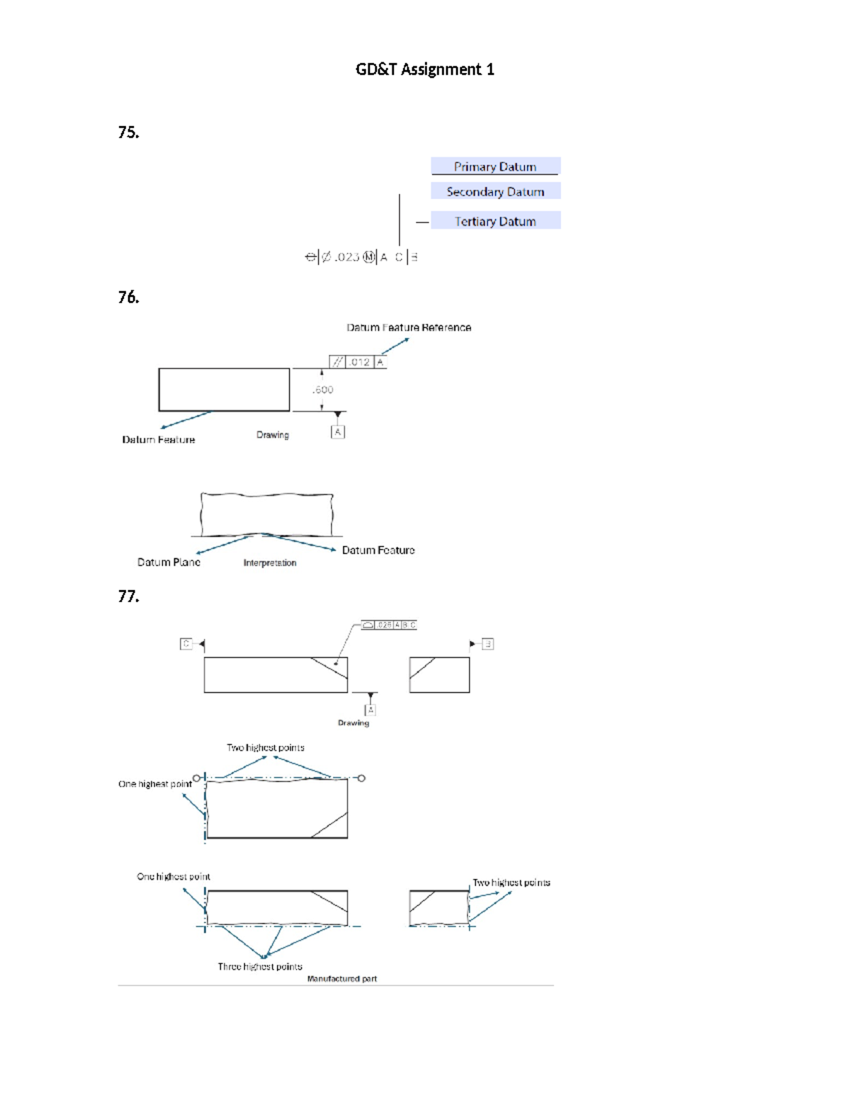 GD&T Assignment 1 - Copy - Assignment 1 75. Primary Datum Secondary Datum Tertiary Datum .023 M ...