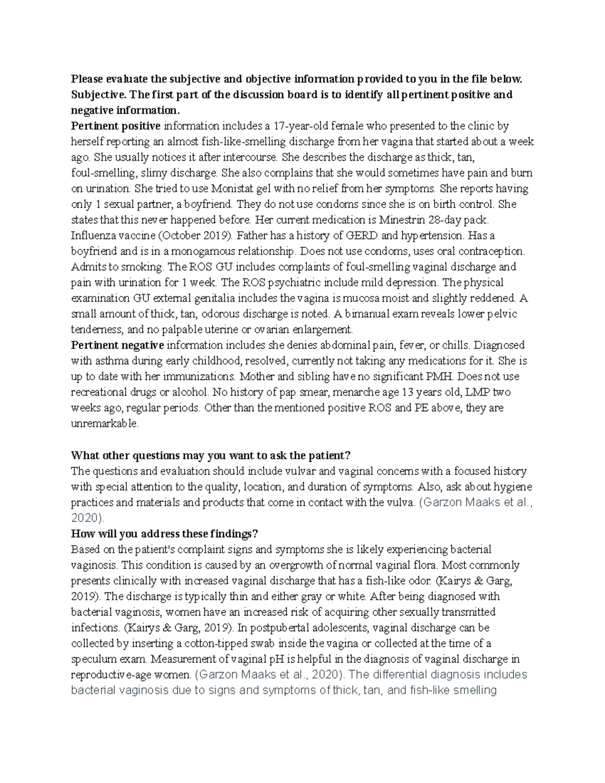 Pediatrics Discussion - Please evaluate the subjective and objective ...