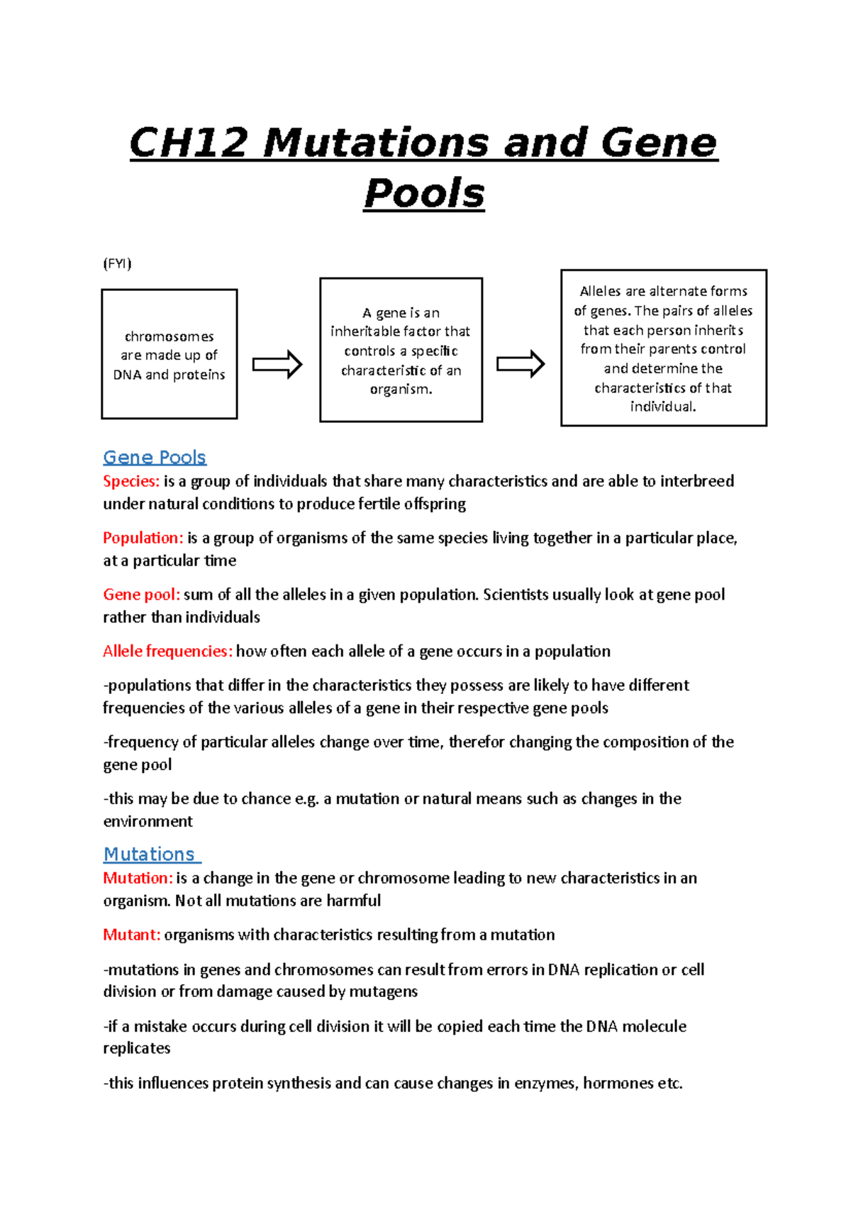 CH12- Mutations And Gene Pools - CH12 Mutations and Gene Pools (FYI ...
